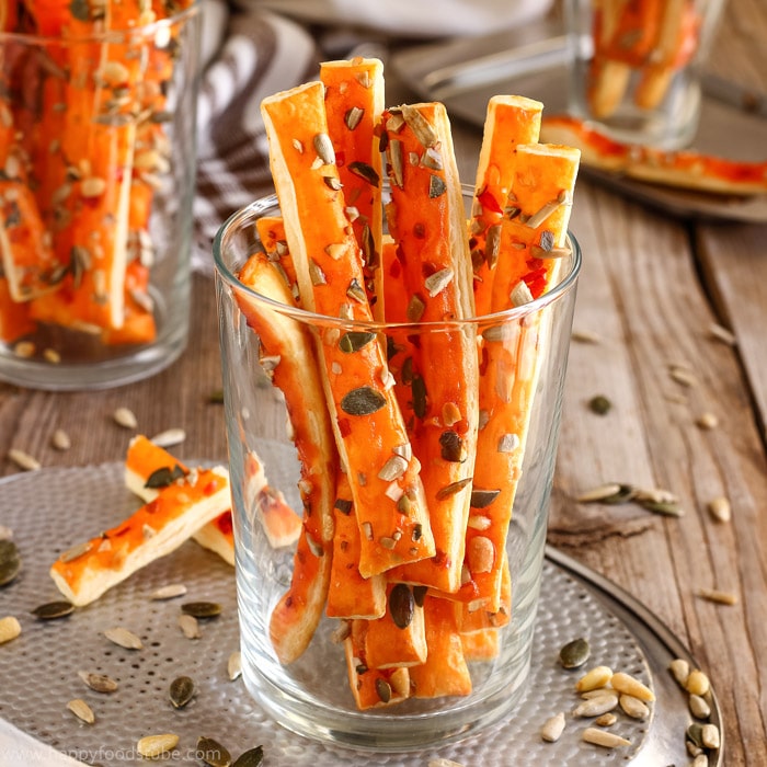 Sweet Chili Puff Pastry Breadsticks with Seeds - Happy Foods Tube