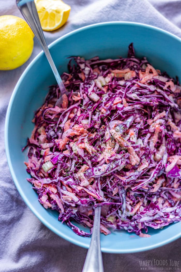 Creamy Red Cabbage Coleslaw Recipe - Happy Foods Tube